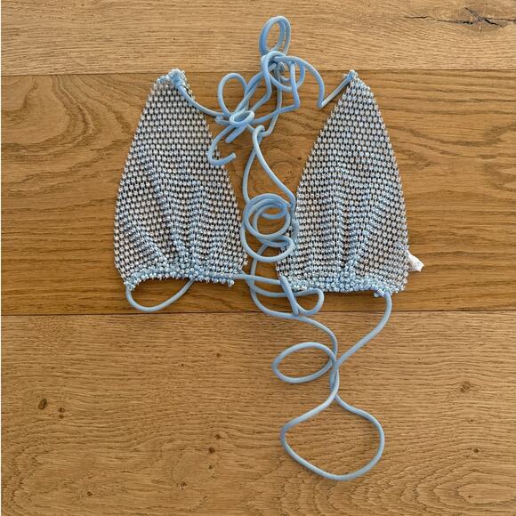 Swim | No Brand Sheer Rhinestone Mesh Triangle Bikini Top In Pale Blue ...